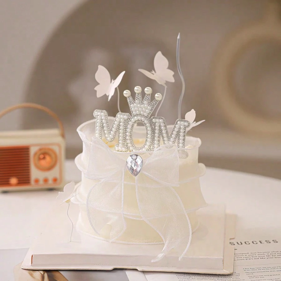 Mother's Day Cake Topper Pearl 'mom' Decoration Queen & Goddess Theme ...