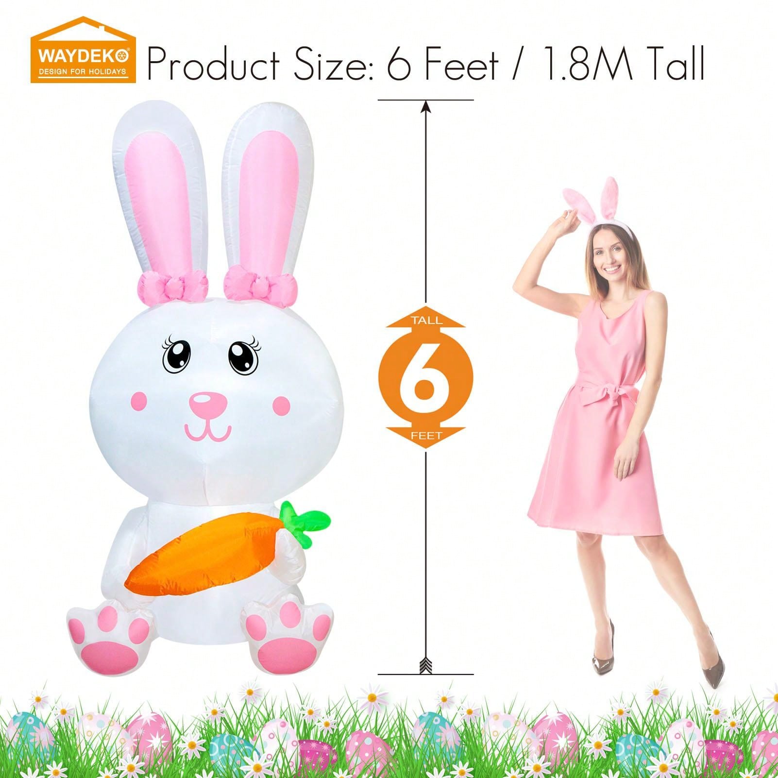 6 Feet /1.8M Tall Easter Inflatables Bunny Hold Carrot Indoor & Outdoor ...