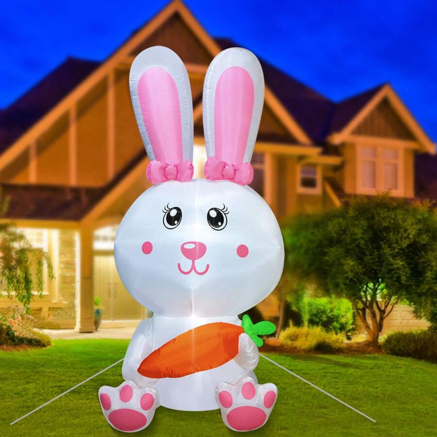 6 Feet /1.8M Tall Easter Inflatables Bunny Hold Carrot Indoor & Outdoor ...