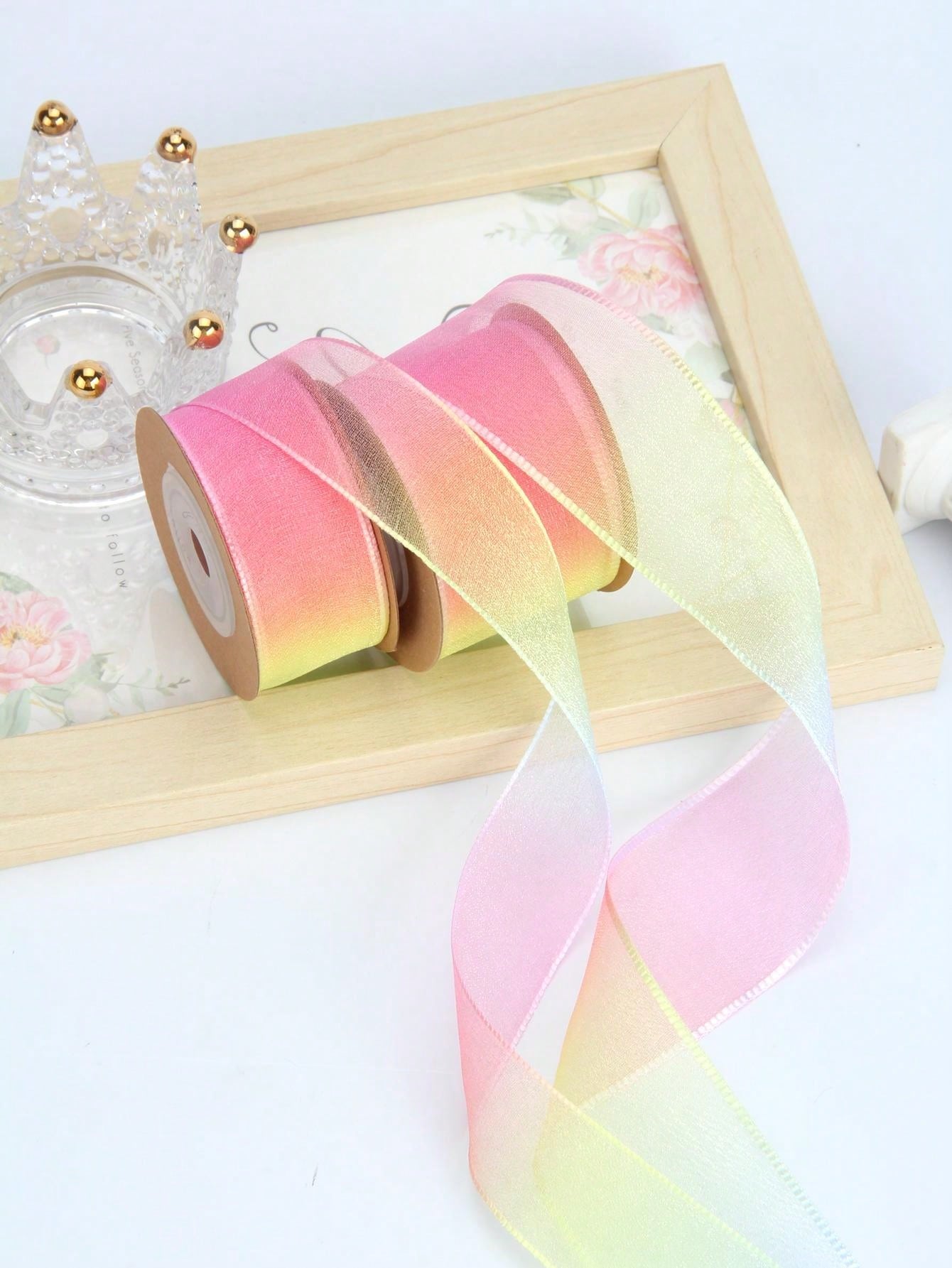1 Roll Gradient Rainbow Edge Transparent Ribbon, 1 Inch Wide And 354 ...