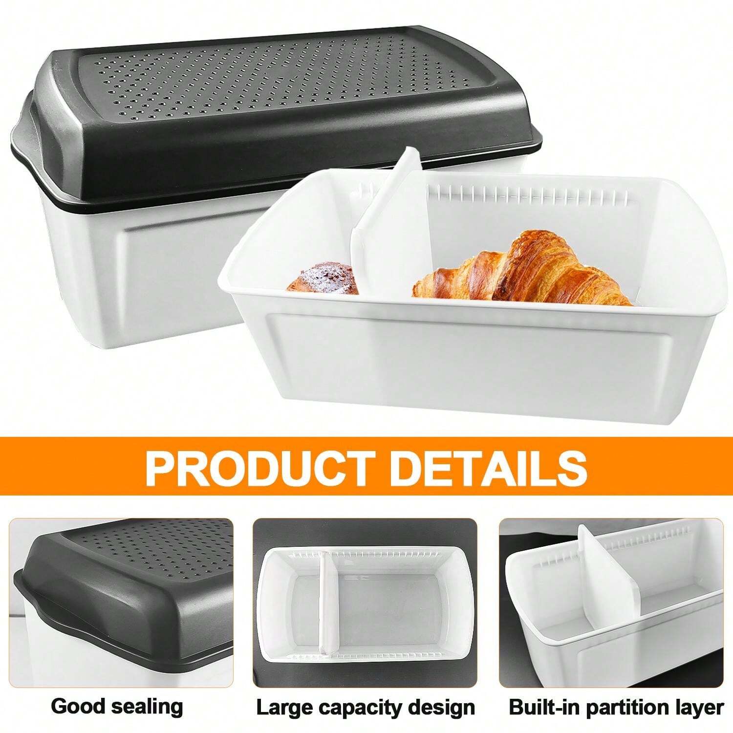 Bread Box, Smart Bread Box With Separator And Bread Lid Black, Food ...