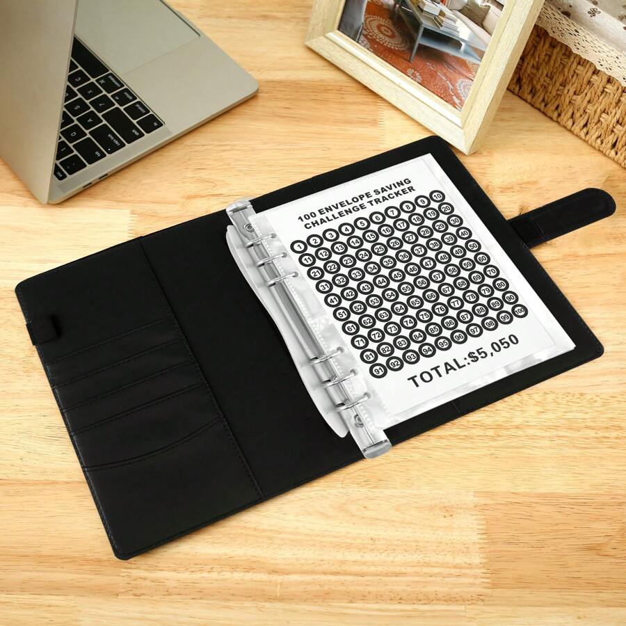 100 Envelope Challenge Binder Reusable Leather Budget Binder Book With ...