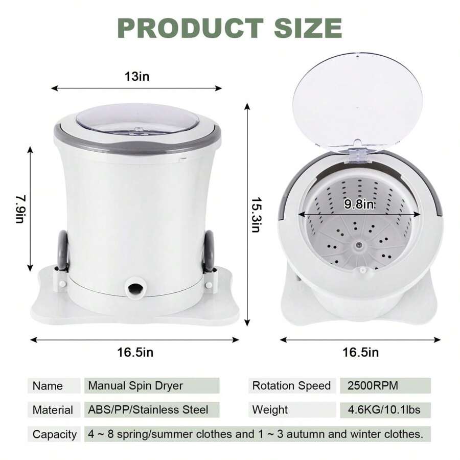 Manual Clothes Dryer Portable Mini Dryer Compact Spin Dryer Non ...