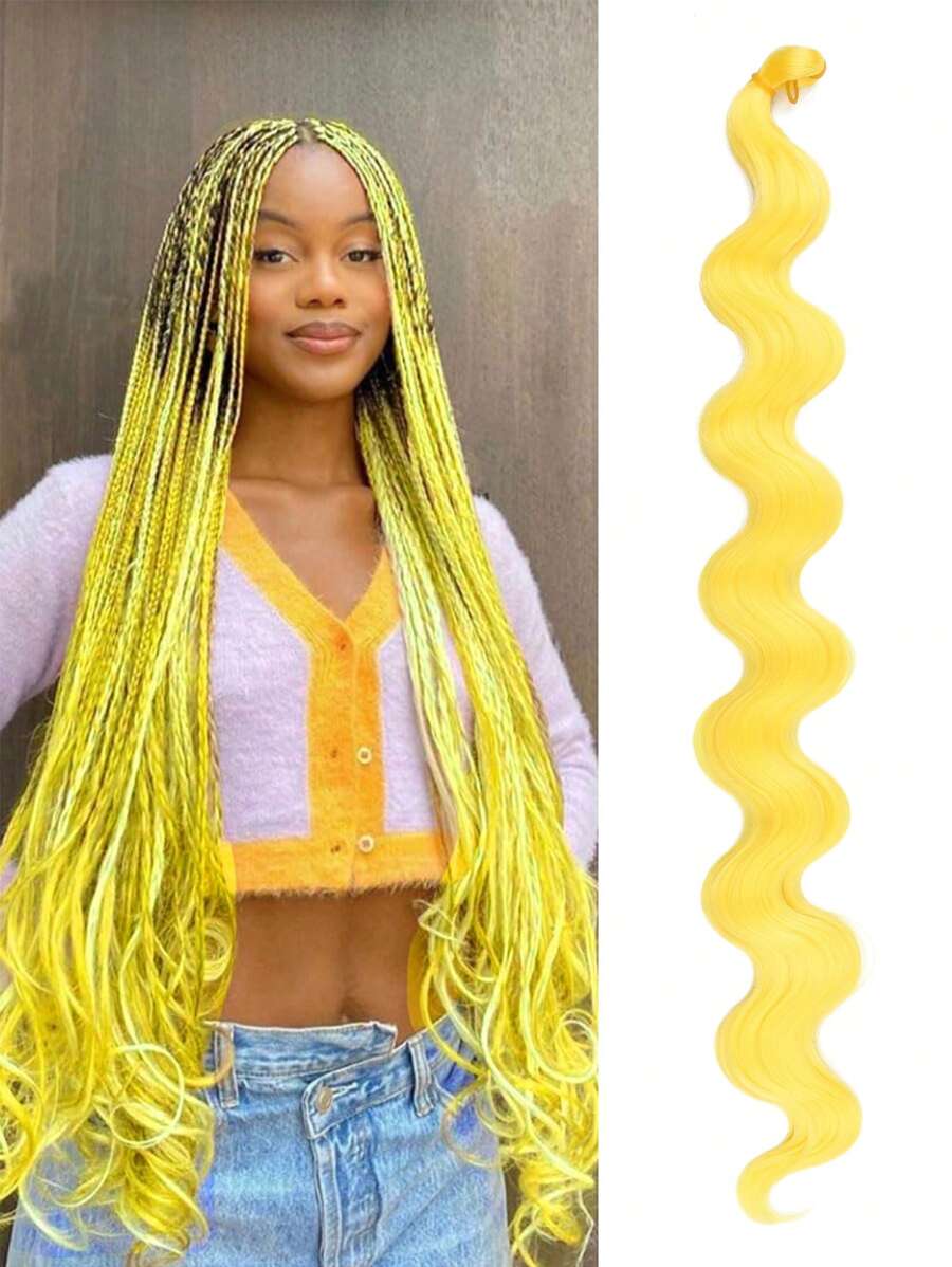 24 Inch Yellow Pre-Looped French Jerry Curl Body Wave Crochet Synthetic ...