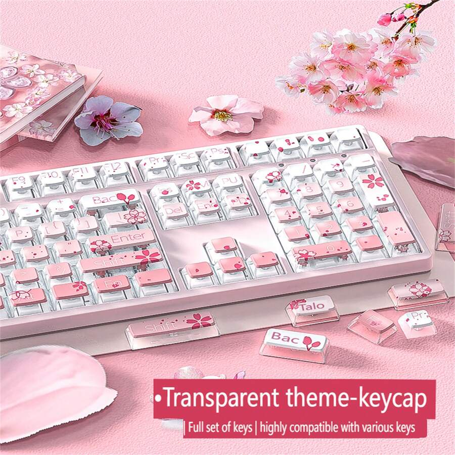 Pink Sakura Pbt Sublimation Transparent Keycaps | SHEIN USA