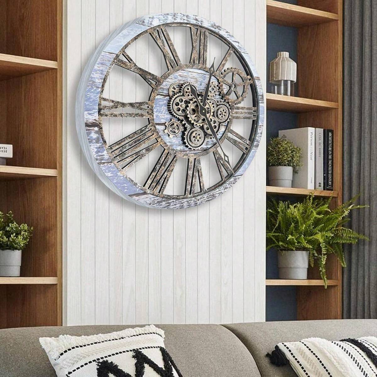 The B-Style Large Real Moving Gears Wall Clock 30 Inch Rustic Retro ...
