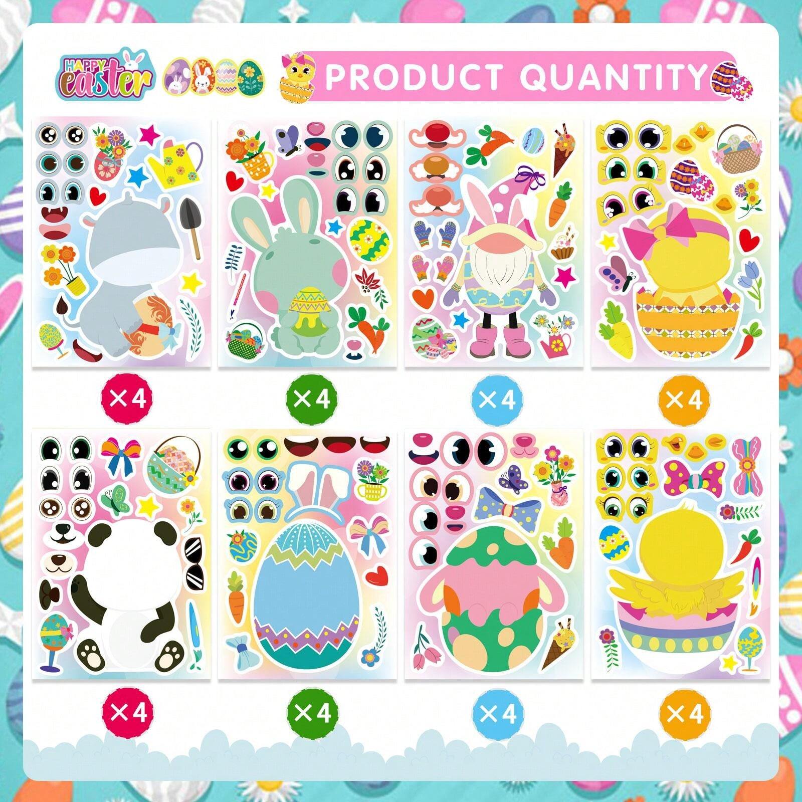 Easter Stickers - 32 Easter DIY Make Your Own Egg Bunny Animal Stickers ...