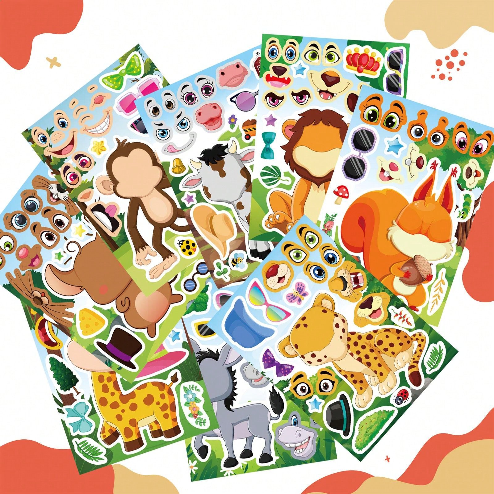 24 Sheets Animal Stickers, Make-A-Face Stickers, Make Your Own Animal ...