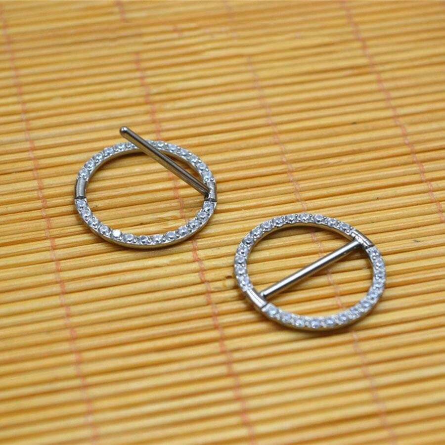 1 Pc Nipple Piercing Jewelry 14G 316L Stainless Steel Nipple Rings Clicker Shiny Clear CZ Nipple ...