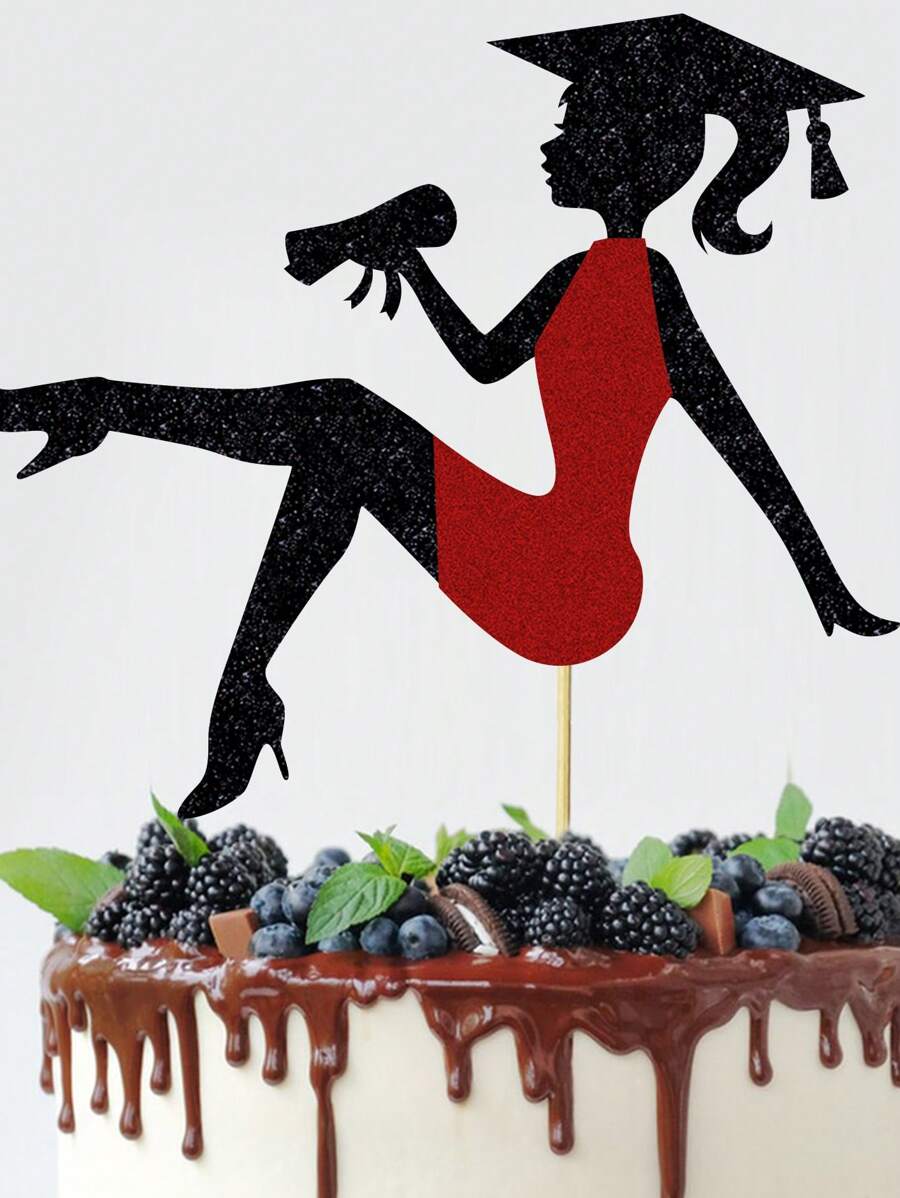 1pc 2024 Graduation Theme Cake Topper With Red Gown Girl Figurine ...