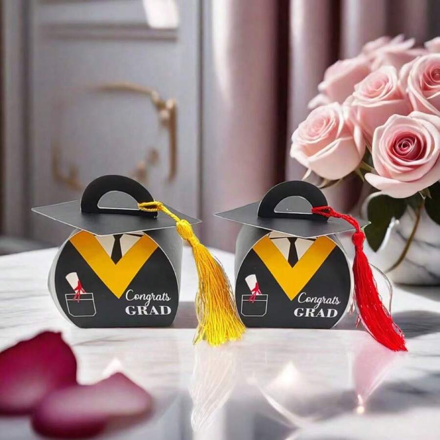 10pcs Graduation Candy Boxes Gift Boxes For Party With Printed Patterns ...