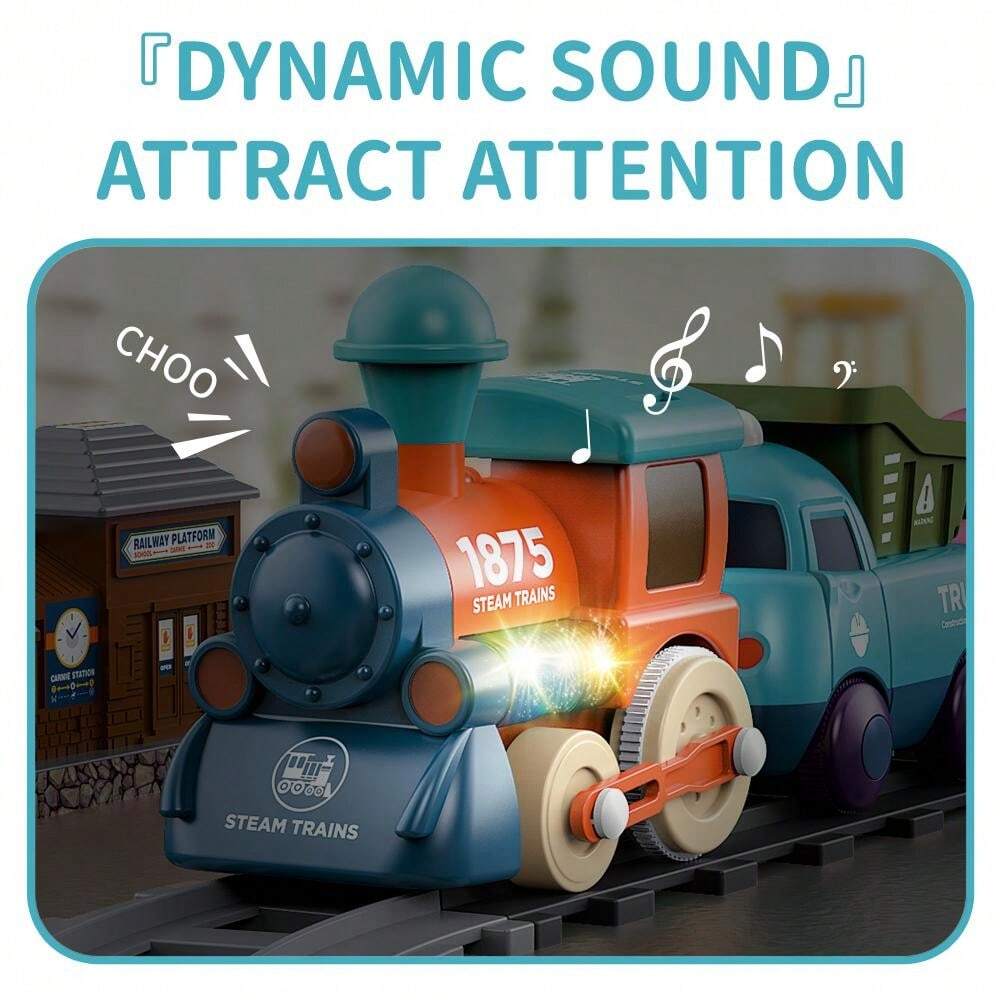 Electric Light Up Cartoon Train Toy Set In Macaron Colors For Children ...