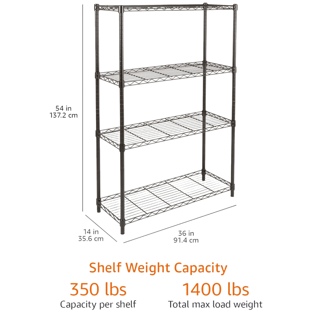 4-Shelf Adjustable, Heavy Duty Storage Shelving Unit (350 Lbs Loading ...
