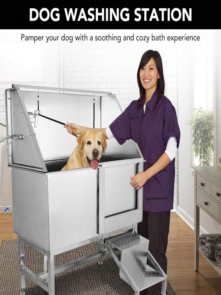 Dog Grooming Tub, 50" L Pet Wash Station, Professional Stainless Steel ...
