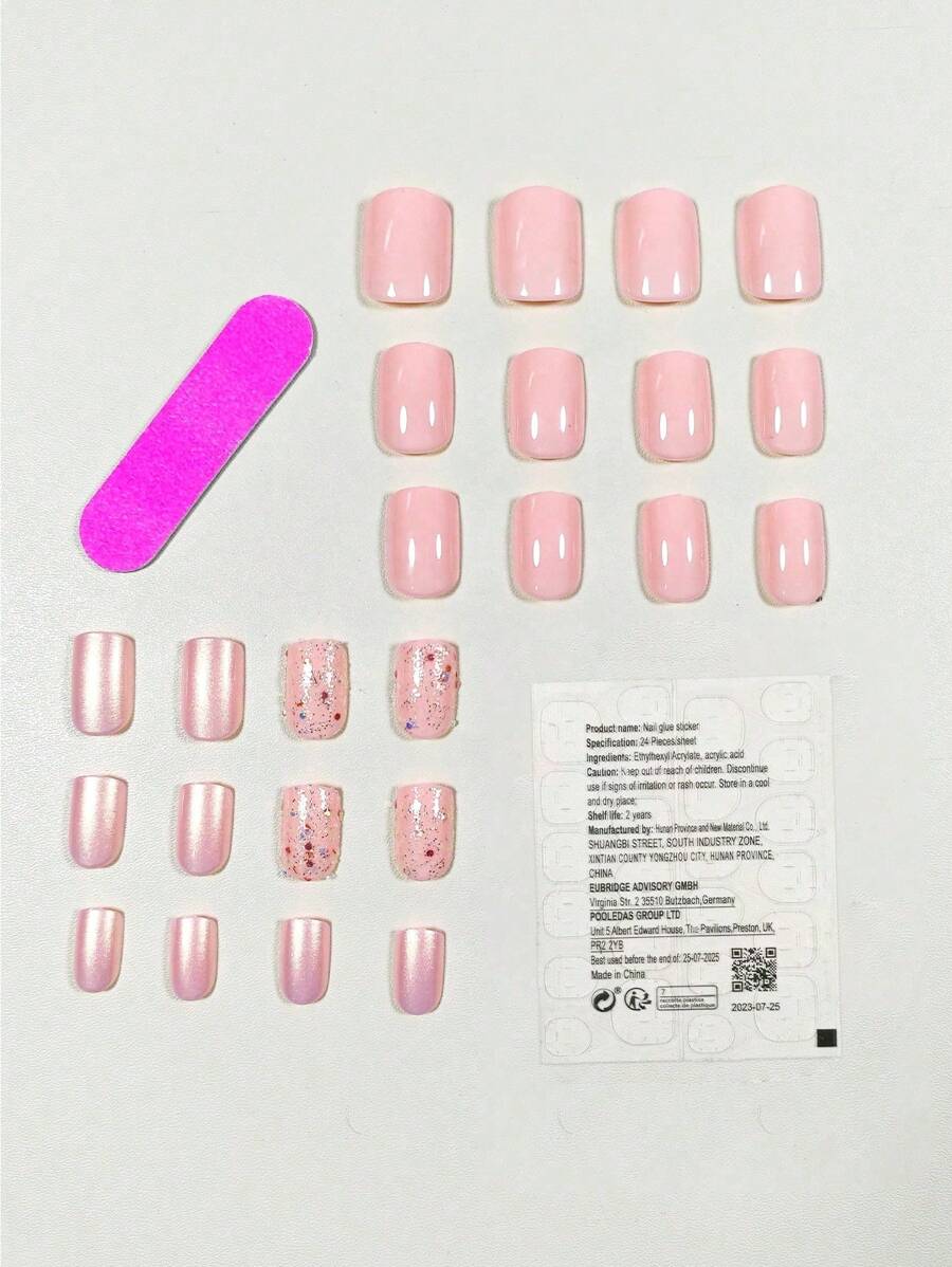 24pcs/Set Short Color Solid Color Nail Art, 1 Nail Buffer & 1 Jelly ...