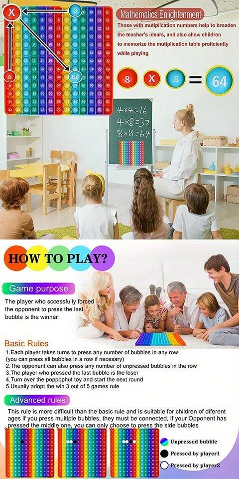 Juguete mesa de juegos de la tabla de multiplicar de 12x12, burbuja ...