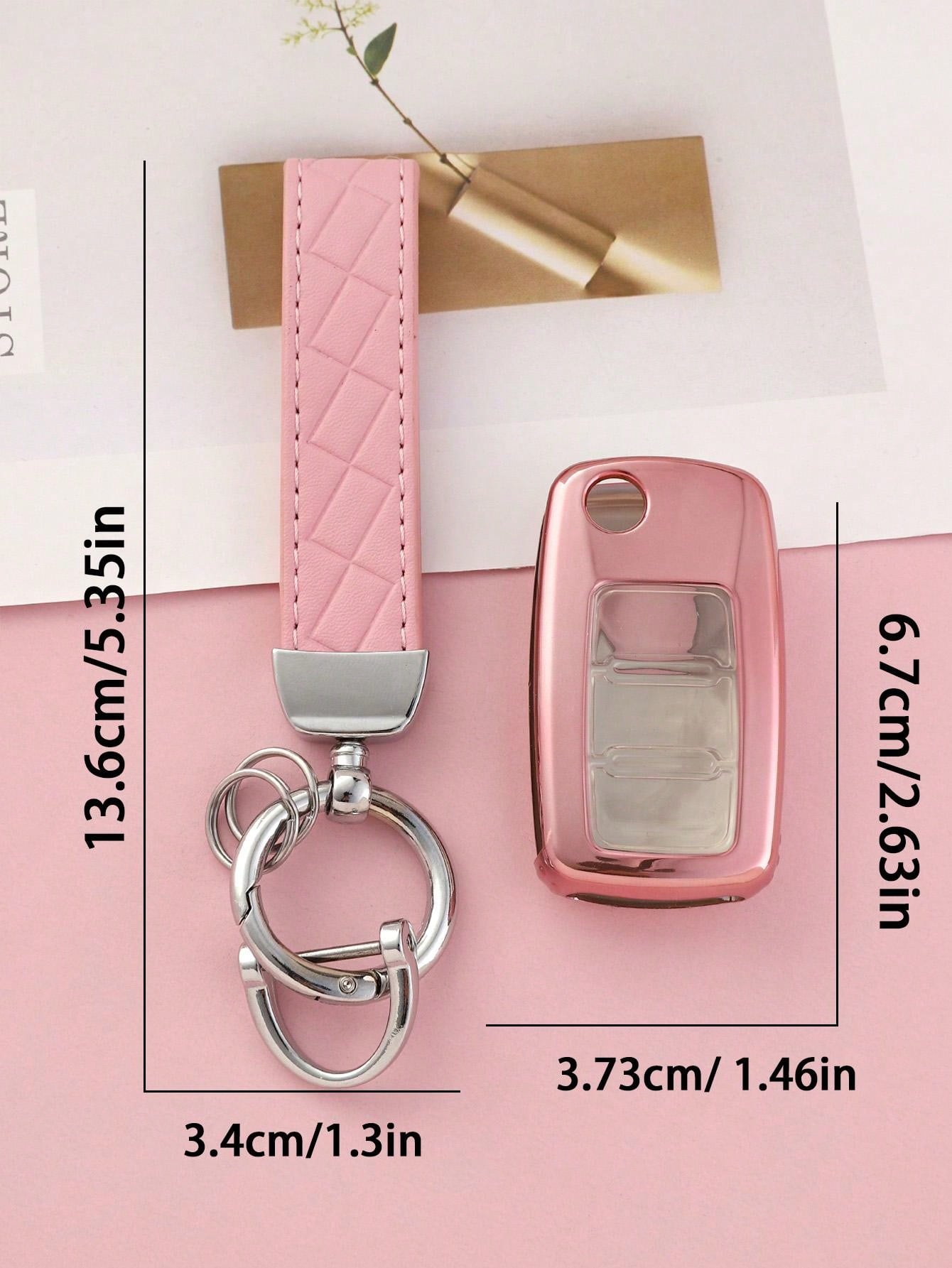 3pcs/Set Tpu Soft Shell Transparent Key Cover With Pink Leather Cord ...