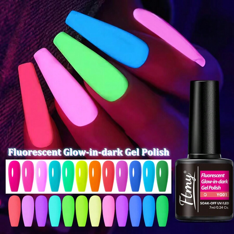 Ftmy New 7ml Neon Uv Gel Nail Polish, Glow In The Dark, Semi-Permanent ...