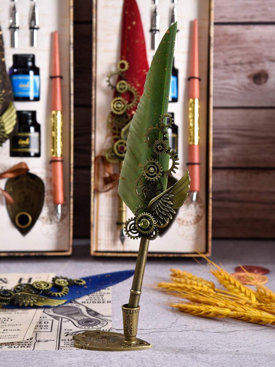 Classic Retro Map & Mechanical Wing & Feather Fountain Pen Set With ...