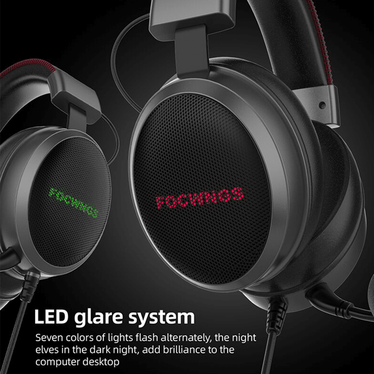 Wired Over-Ear Gaming Headset With Led Lights, Soft Memory Foam Ear ...