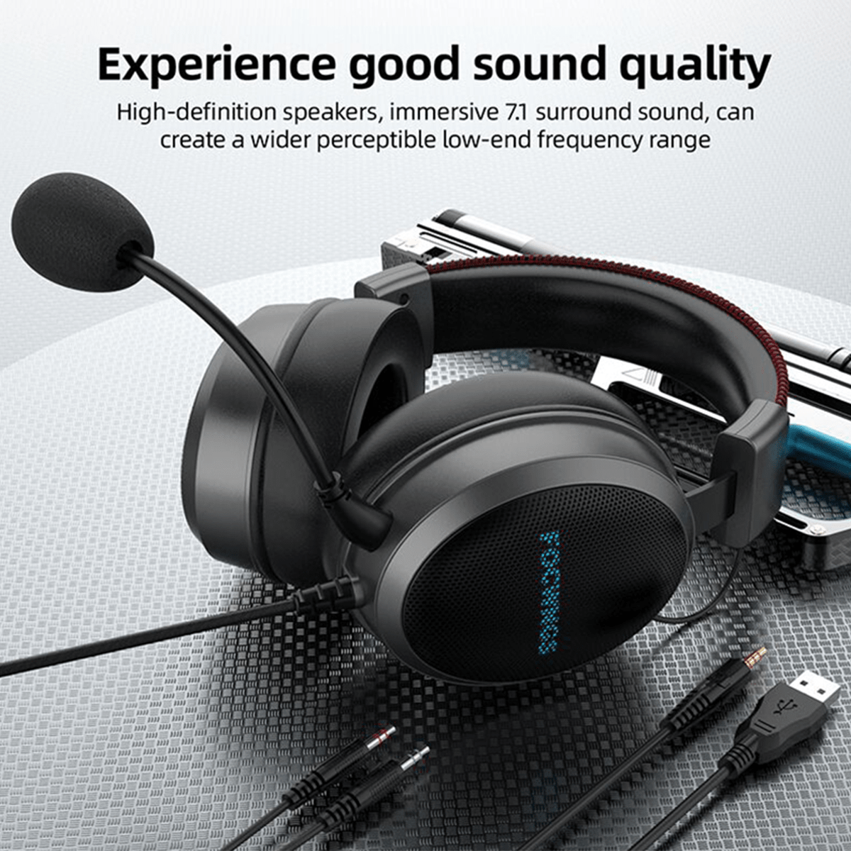 Wired Over-Ear Gaming Headset With Led Lights, Soft Memory Foam Ear ...