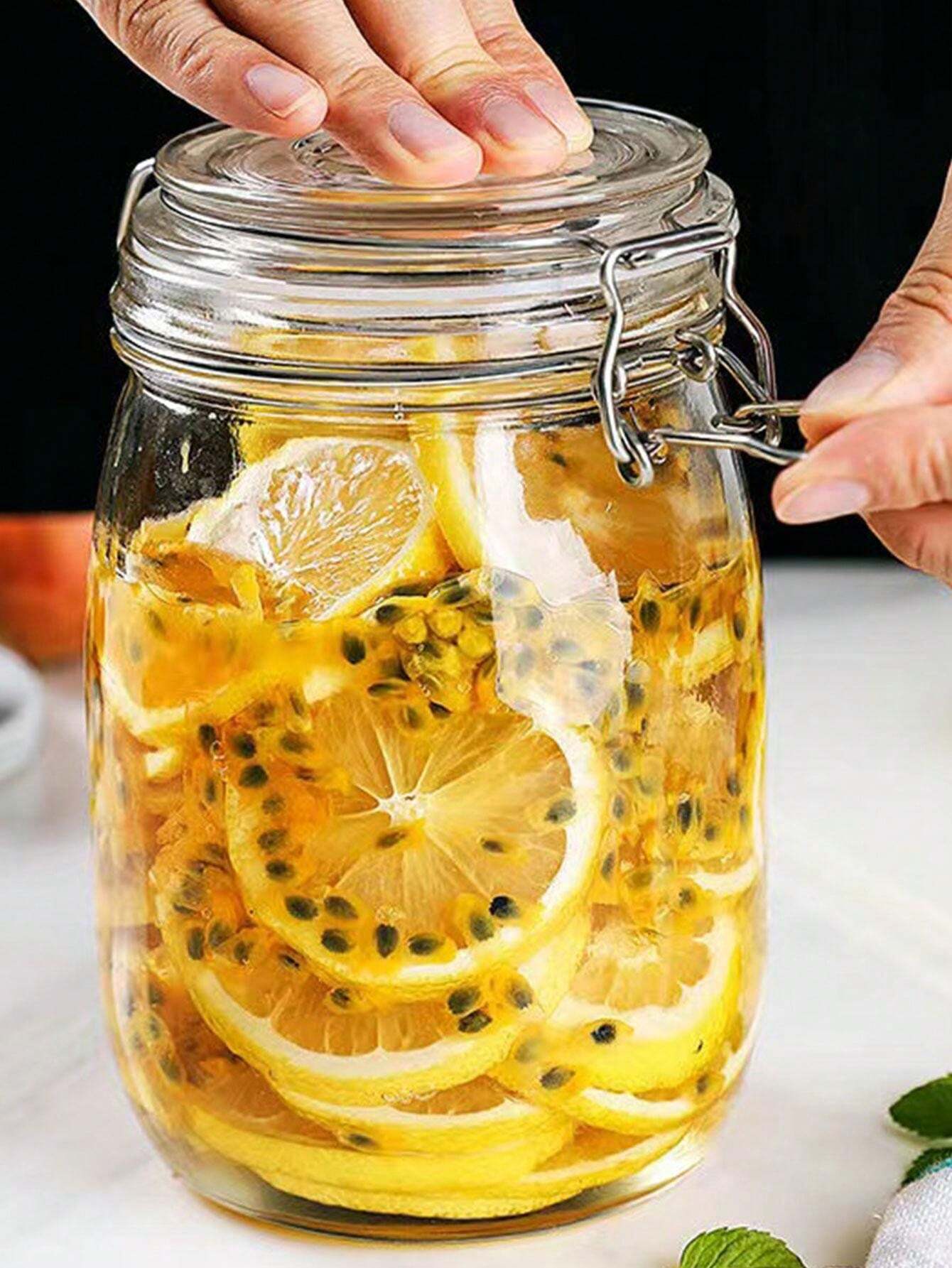 Cylinder-Shaped Glass Airtight Jar With Buckle For Storing Various Food ...