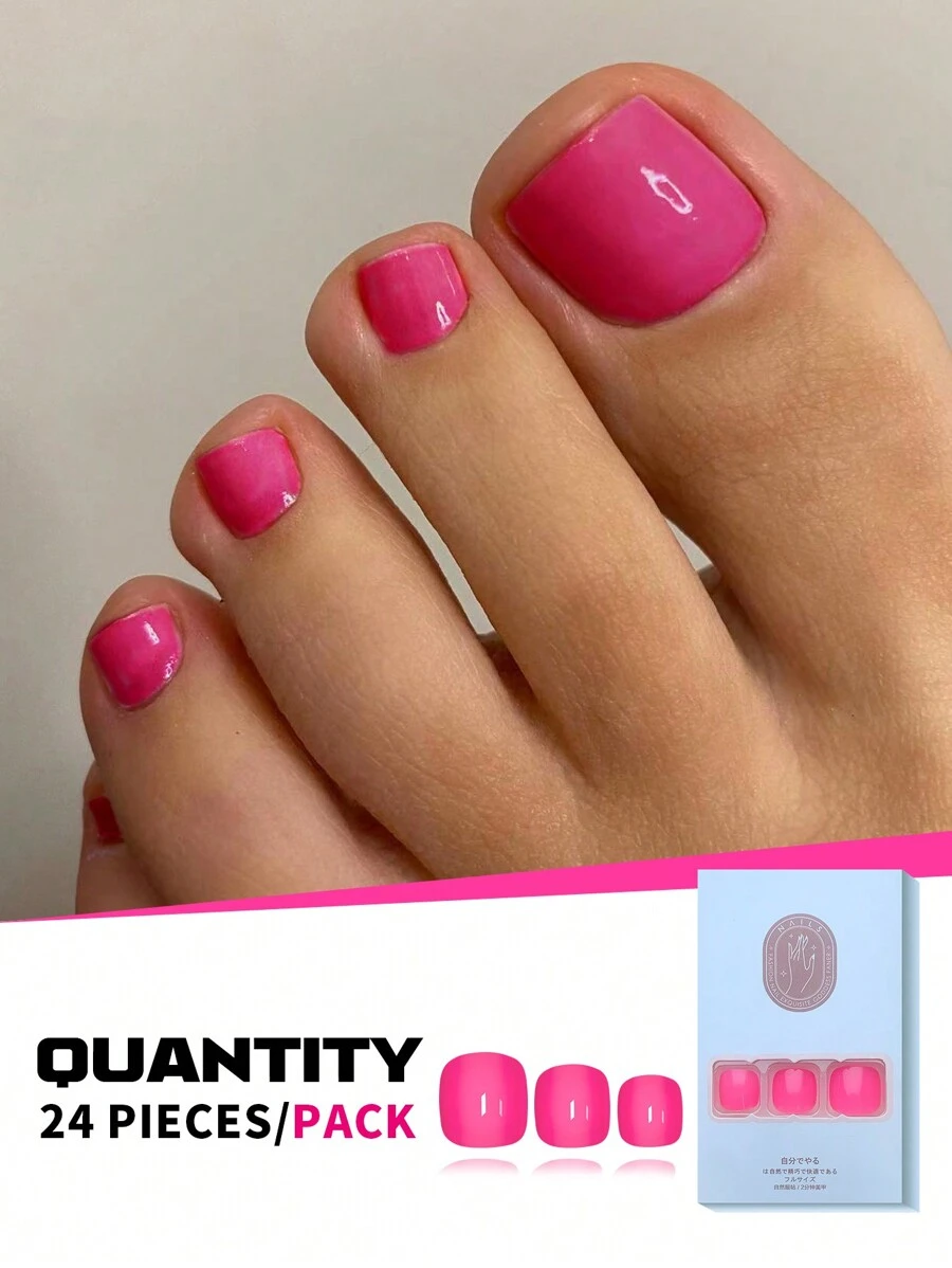 Get Glamorous With This 24pcs Pure Color Short Square Fake Toenails ...