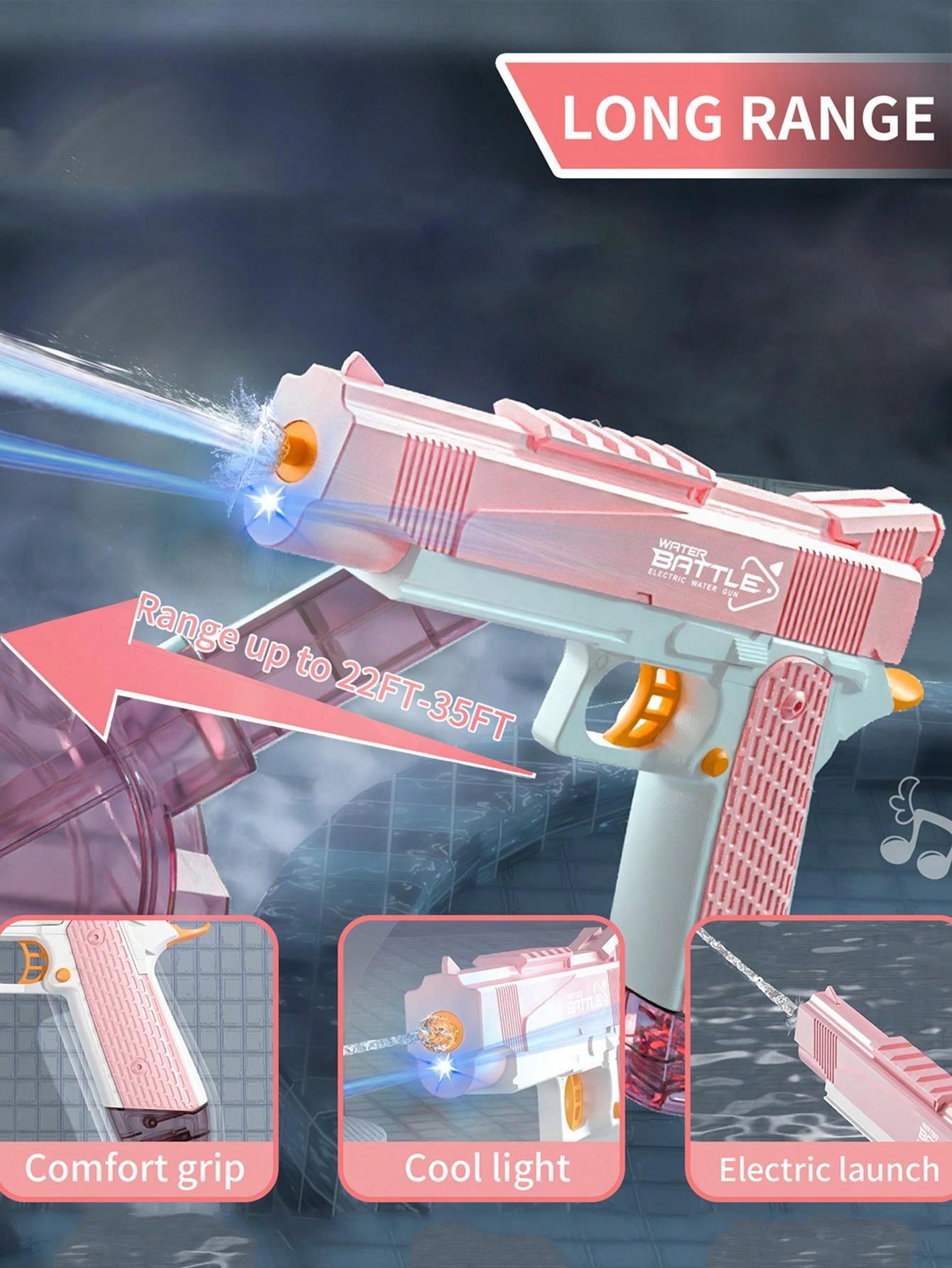 Electric Water Gun With Light, Rechargeable Automatic Squirt Guns Up To ...