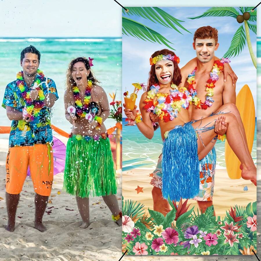 1pc, Hawaiian Luau Party Decorations Couple Photo Banner Props Giant ...