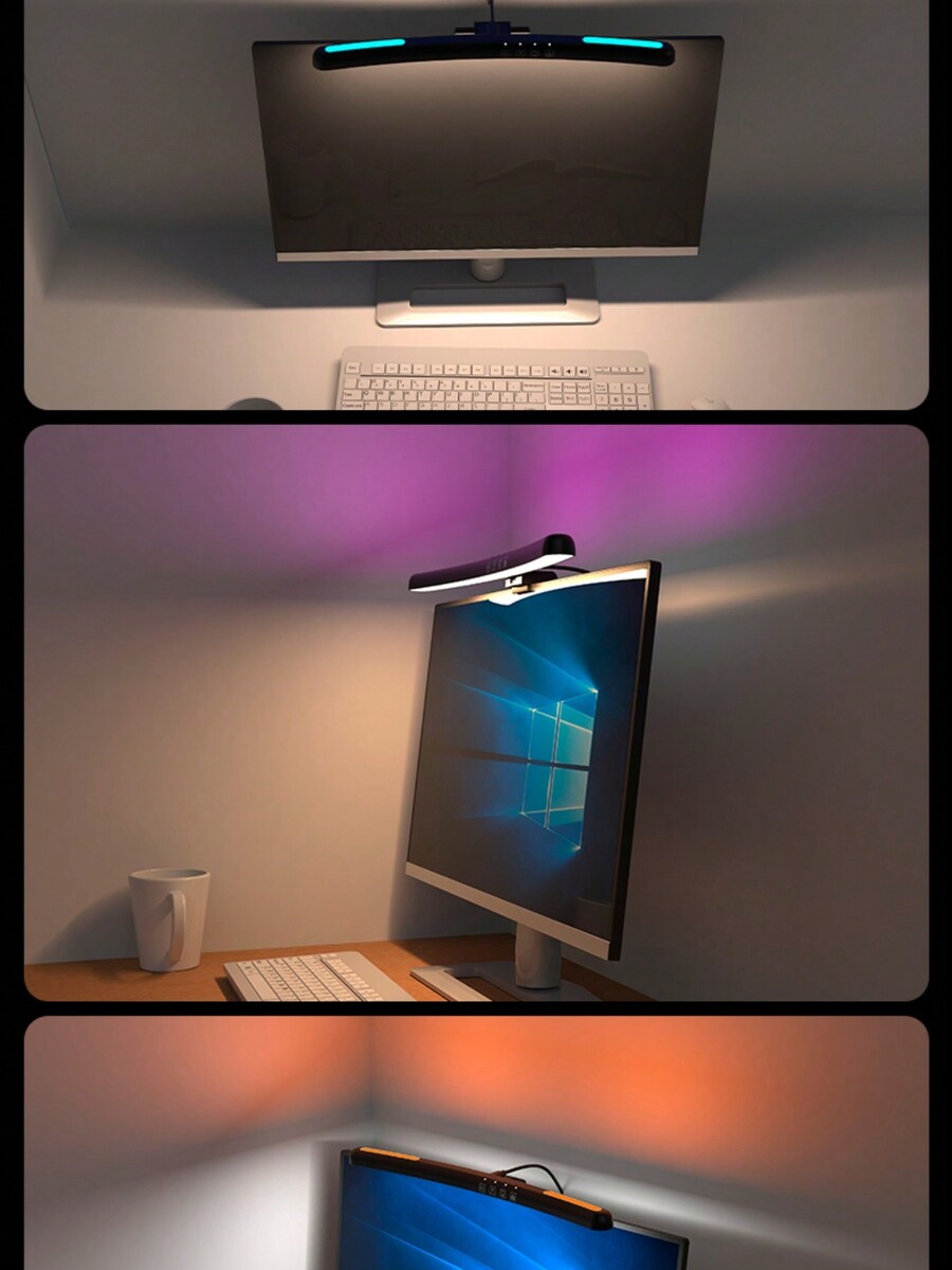 1pc Abs Touch Control 7-Color Usb Computer Screen Light, Screen Hanging ...