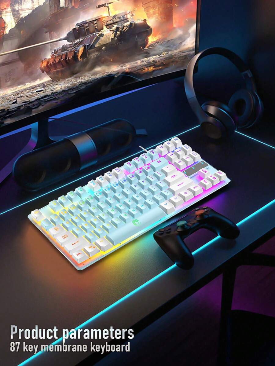 מקלדת מכנית ממברנה קווית K87 Key אופנתית עם תאורה אחורית של קשת Usb ...