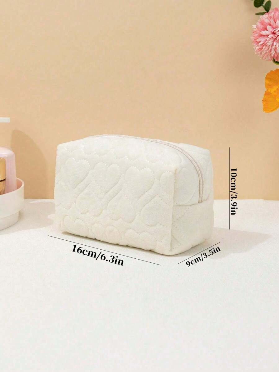 1pc Heart Quilted Square Makeup Bag, Heart Embossed Makeup Bag ...