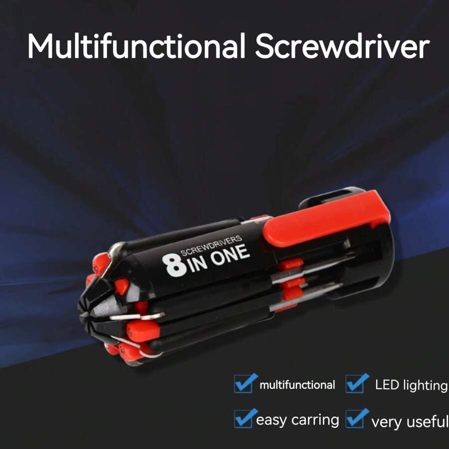 8-In-1 Cross & Flat Head Screwdriver With Led Light For Night And Dark ...
