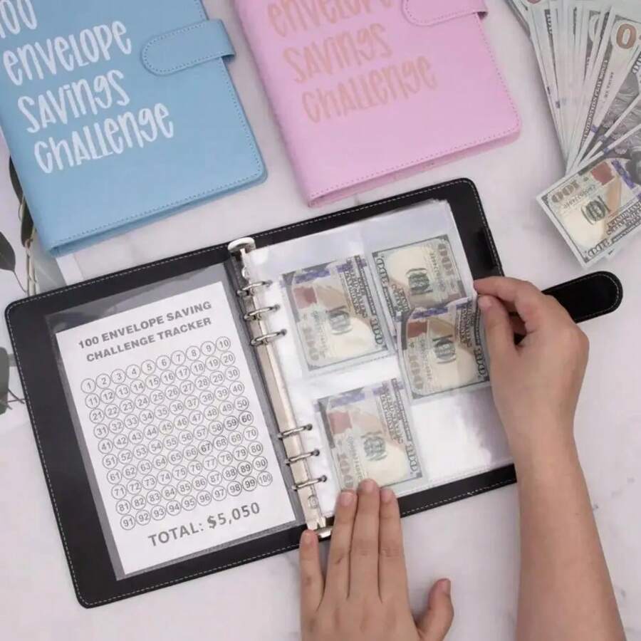 100 Envelope Saving Challenge Binder, 1 Piece Budget Binder, Money ...