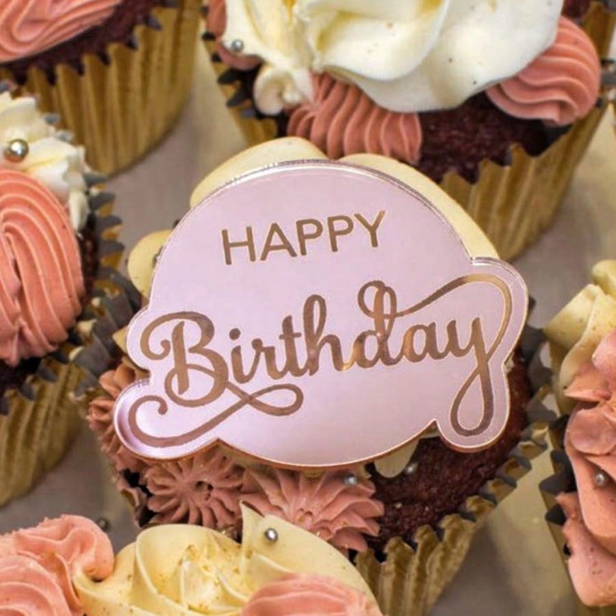 5pcs/Set 2024 New Six Sided Laser Cut Acrylic Cake Topper With 'happy ...