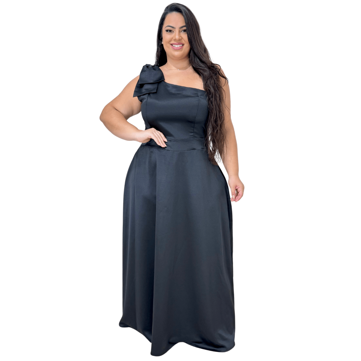 Holy Lia Vestido Festa Longo Feminino Plus Size De Um Ombro Só Laço ...