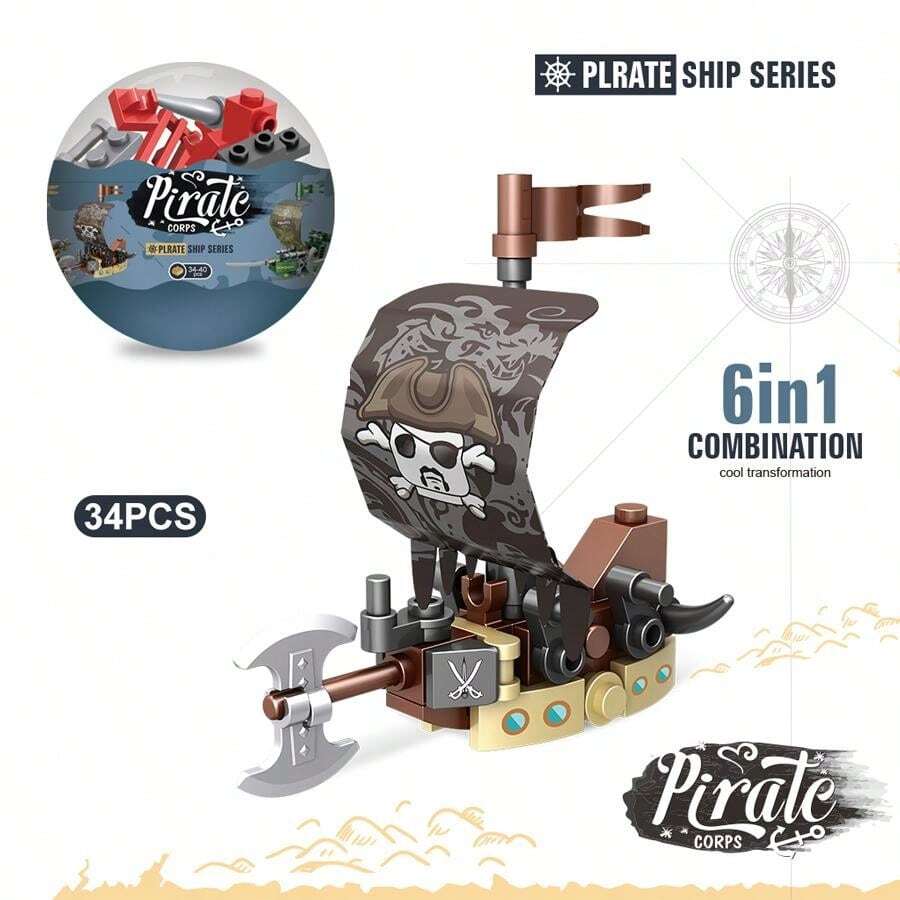 6 In 1 Pirate Legion Assemble Twisted Egg, Pirate Ship Model Small ...