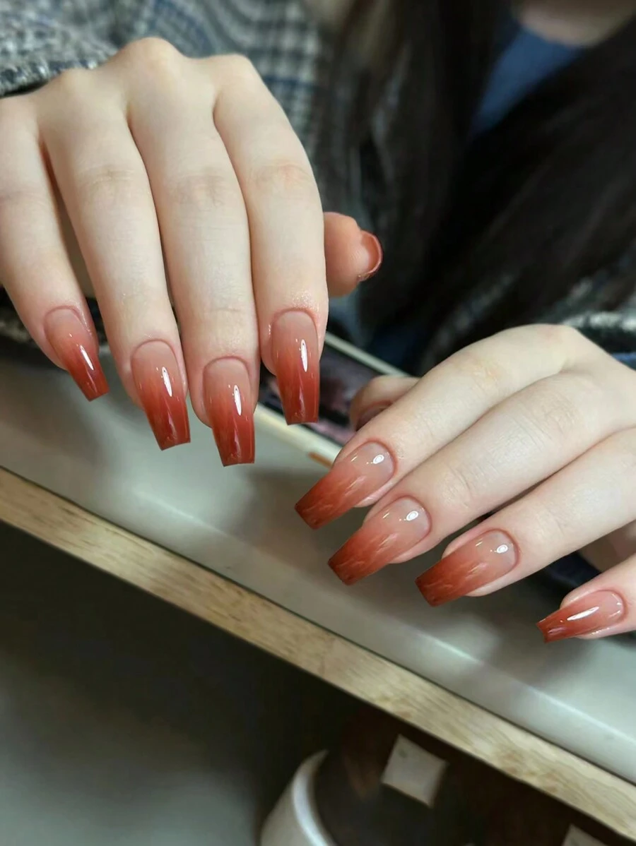 24piece Caramel To Natural Gradient Colors Air Press On Nails Medium ...