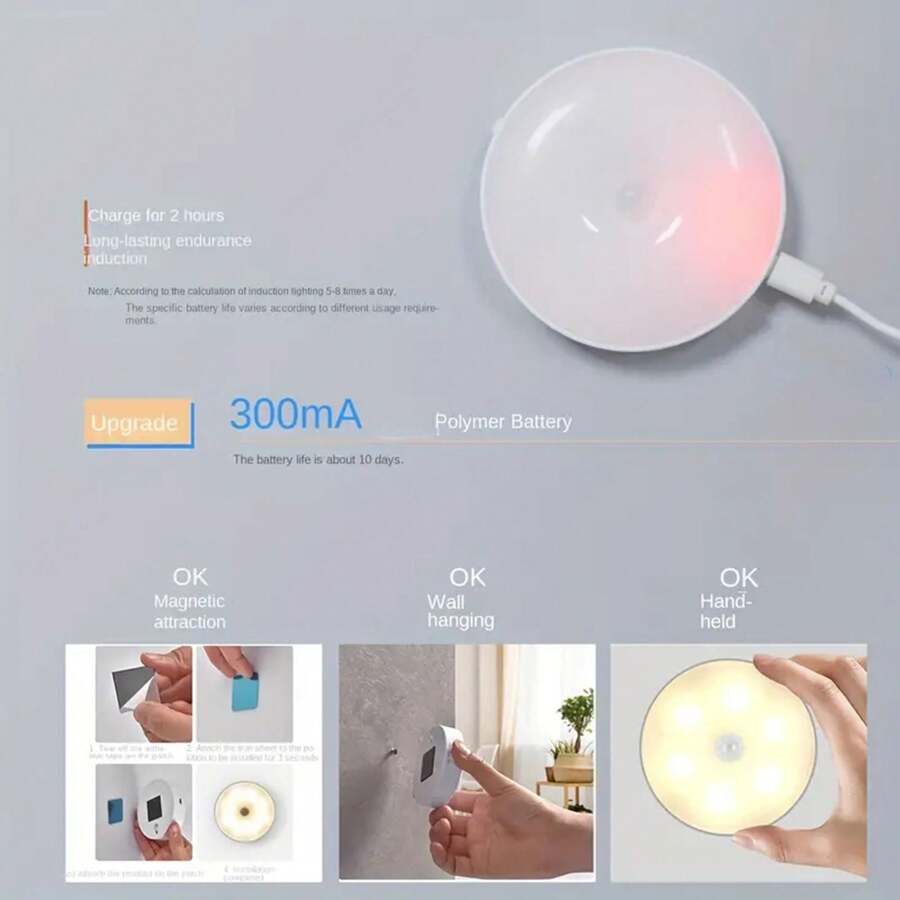 1入組shein Led人體感應夜燈,usb可充電,配磁鐵條,適用於走廊、衣櫃、樓梯、臥室、地下室照明夜燈 | SHEIN台灣