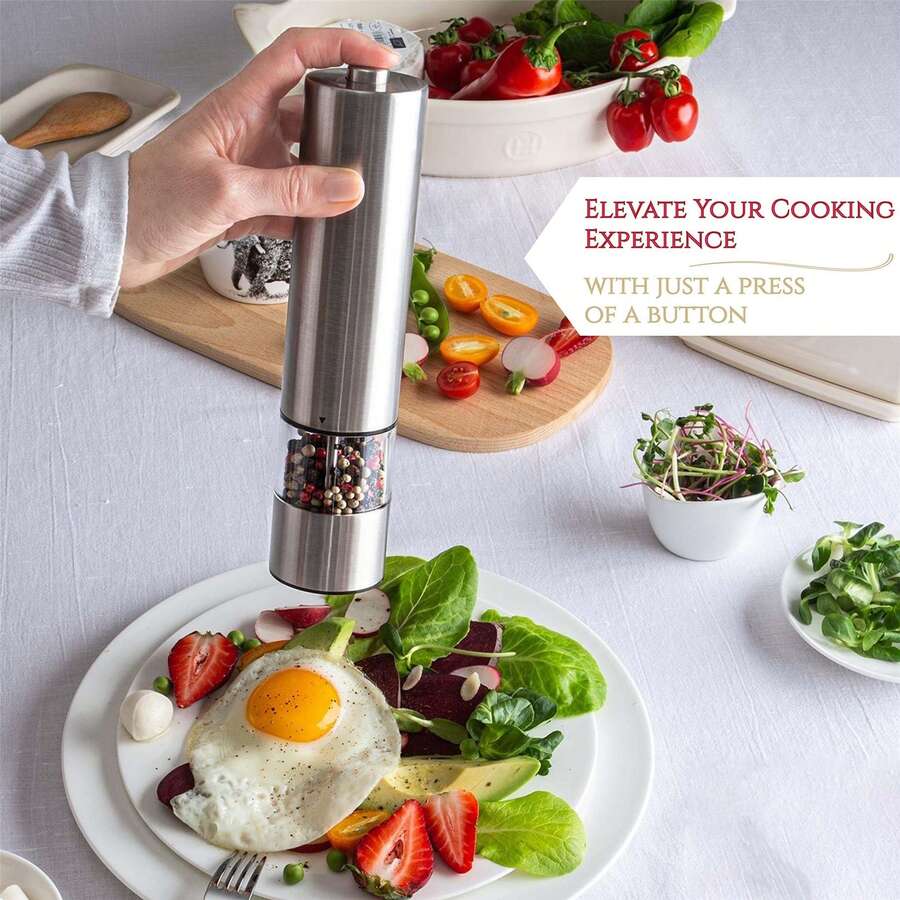 Electric Salt And Pepper Grinder - Battery Powered Light Stainless ...