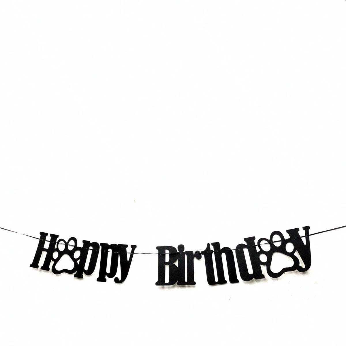 Black Glitter Happy Birthday Dog Paw Banner, Pet Theme Decoration Party ...
