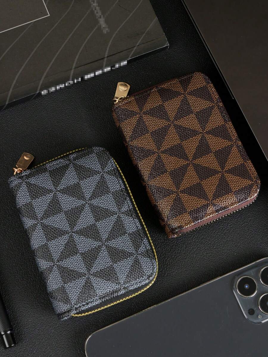 Fashion Plaid Pattern Card Holder Casual Vintage Zipper Small Card Case ...