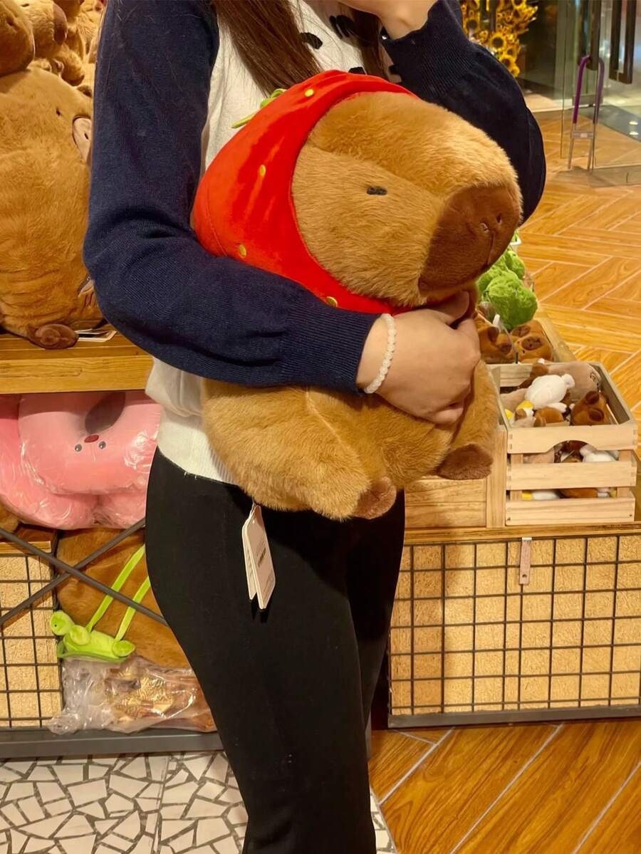 35cm Plush Capybara Stuffed Animal With Strawberry Hat & Creative Otter ...