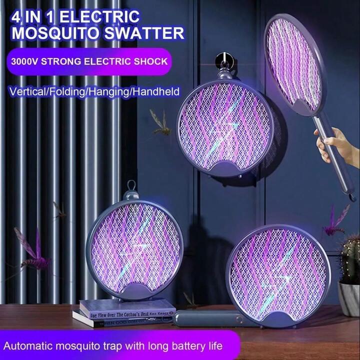 1pc Foldable Electric Mosquito Killer Fly Swatter Trap USB Rechargeable Mosquito Racket Insect Killer With UV Light Bug Zapper