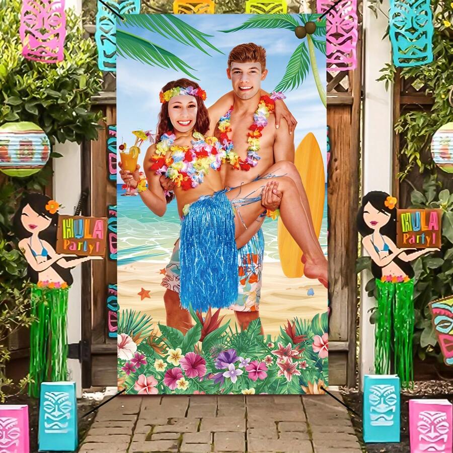 1pc, Hawaiian Luau Party Decorations Couple Photo Banner Props Giant ...