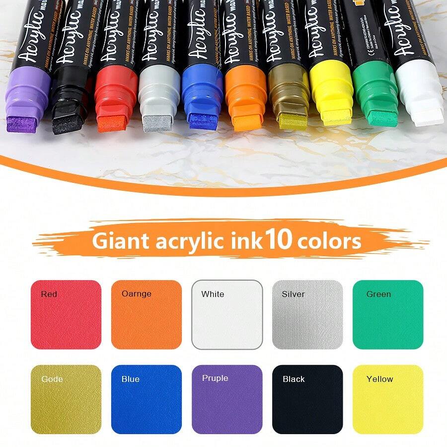 10 Pcs Jumbo Colored Markers 15mm Jumbo Felt Tip Graffiti Markers 10 ...