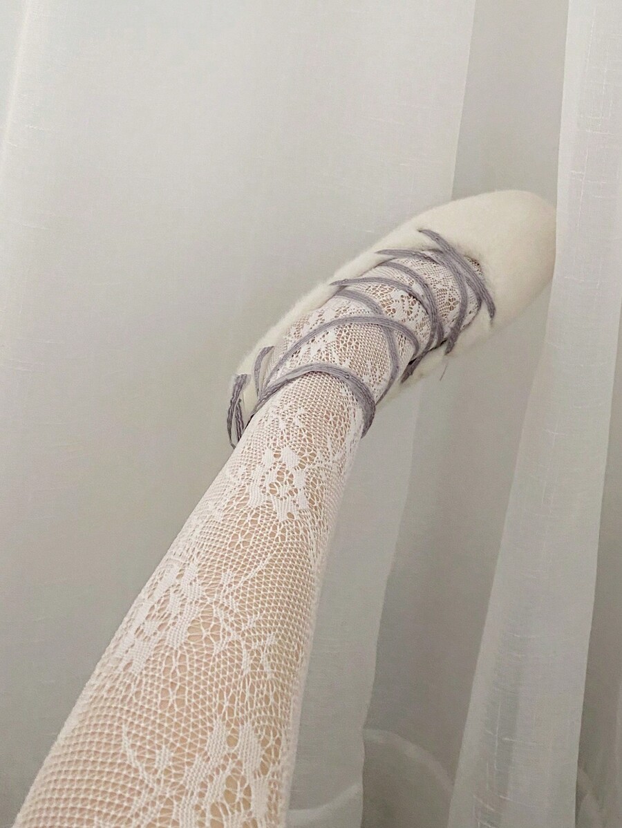 1pc Women's Fishnet Stockings With Black & White Flower Pattern, Street ...