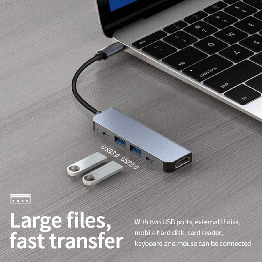 NADODO Hub USB 3.0 5 em 1 Ultrafino com Porta Alimentada por USB-C PD 100W, Carregamento, HDMI ...