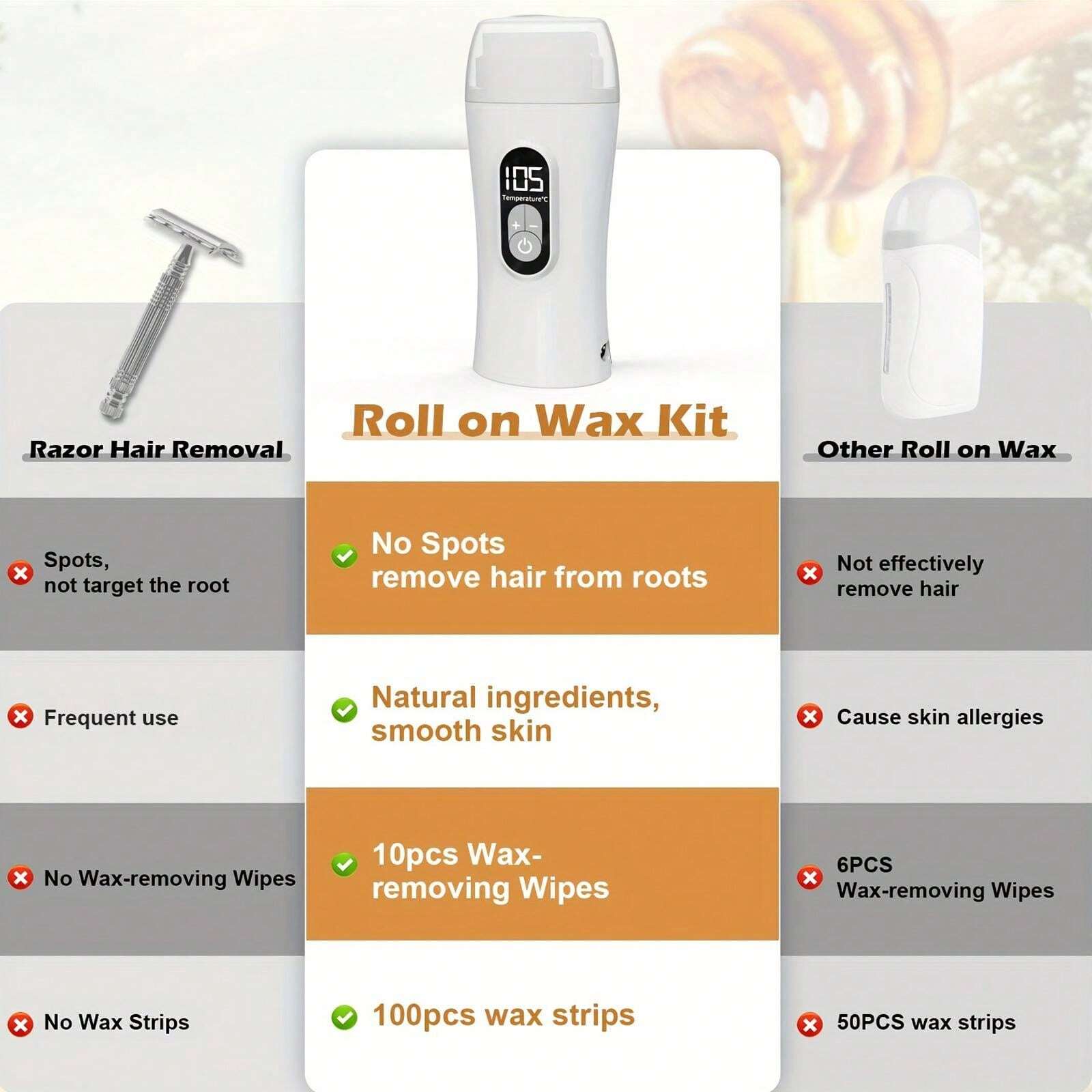 Waxing Kit For Women, With 2 Honey Flavored Wax Bars, 100 Wax Strips ...