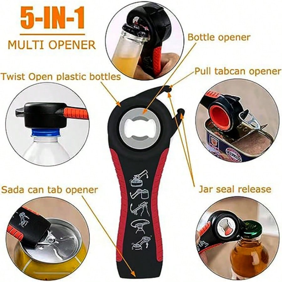 2 Pack 5-In-1 Multi Function Plastic Grip Bottle Opener- Easily Opens ...